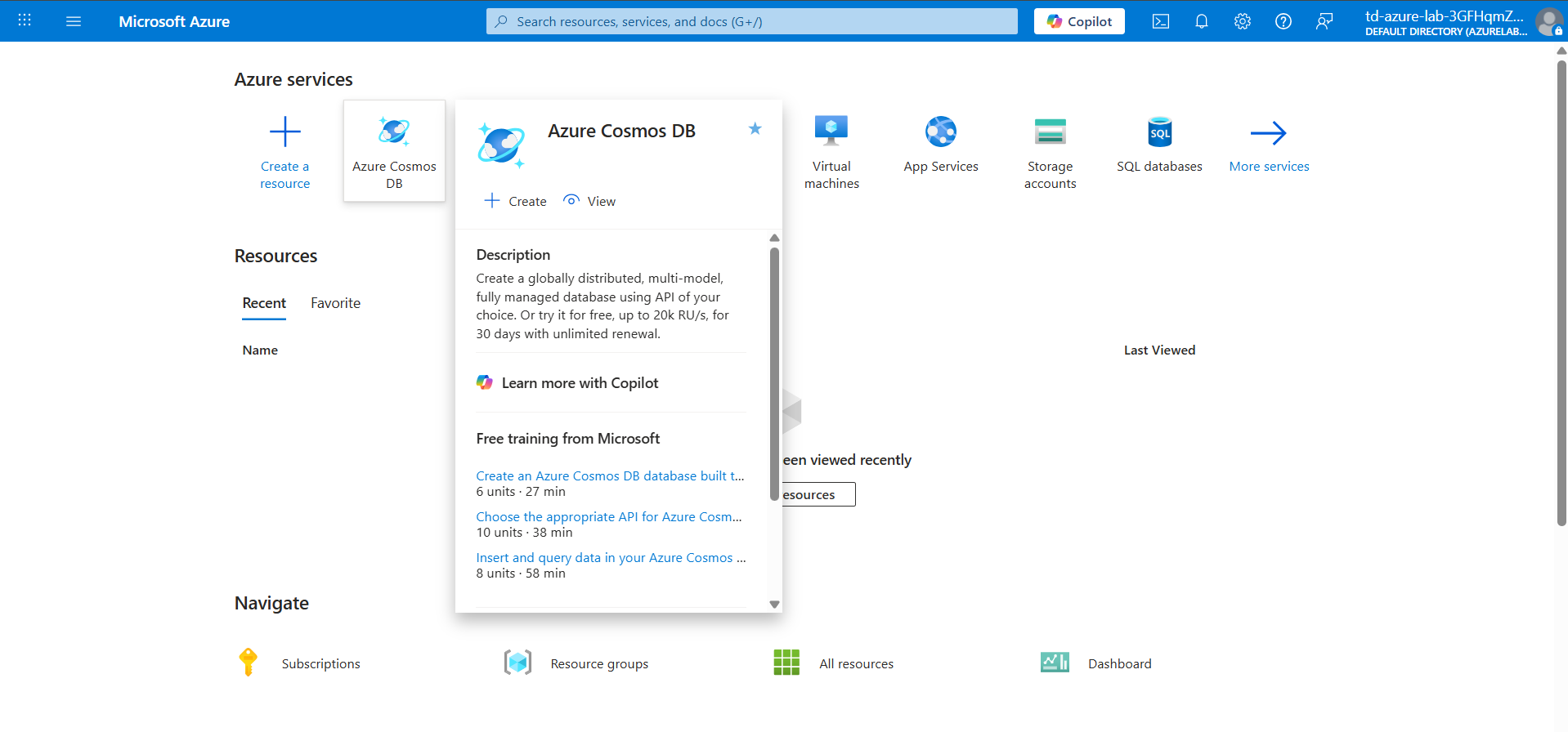 Guided Lab: Creating an Azure Cosmos DB for NoSQL account - Tutorials Dojo