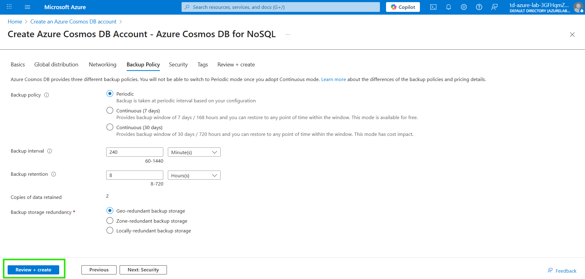 Guided Lab: Creating an Azure Cosmos DB for NoSQL account - Tutorials Dojo