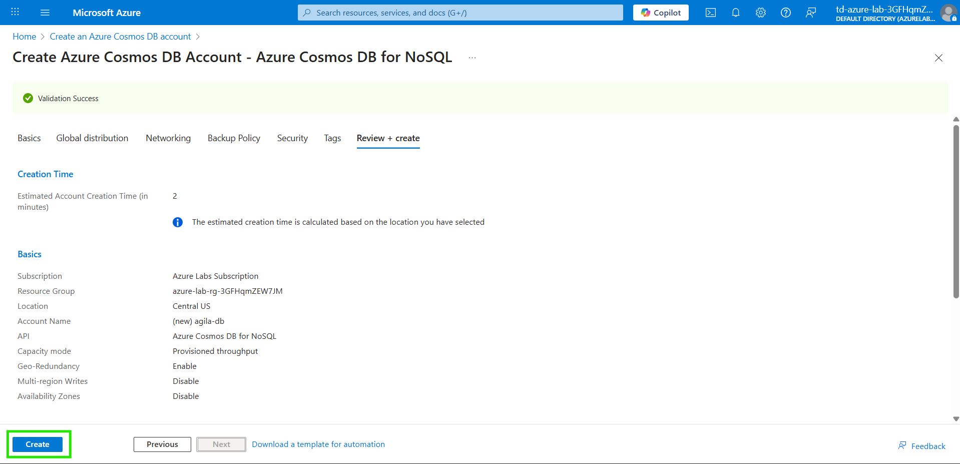 Guided Lab: Creating an Azure Cosmos DB for NoSQL account - Tutorials Dojo