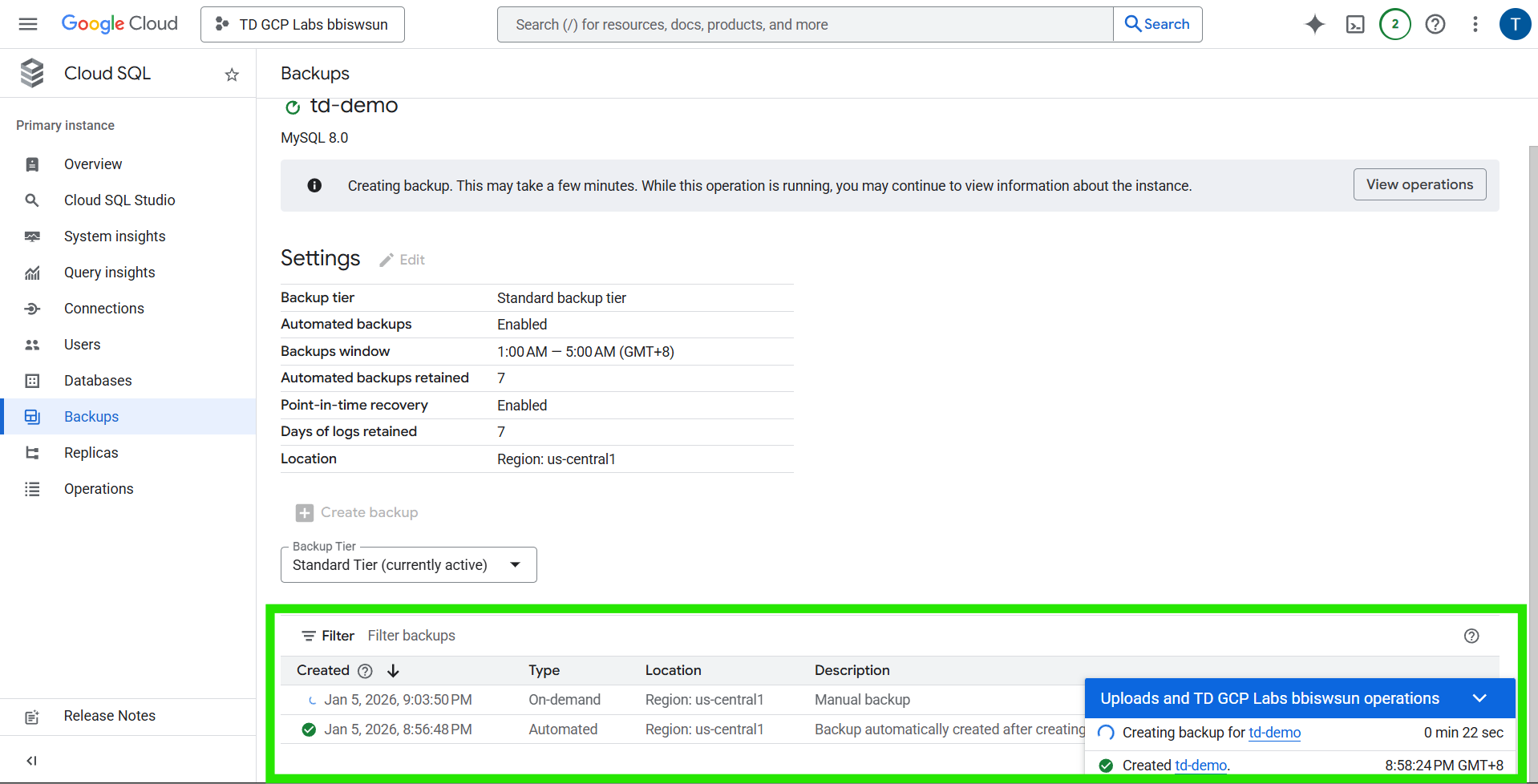 Guided Lab: Creating and Restoring Cloud SQL Backups - Tutorials Dojo