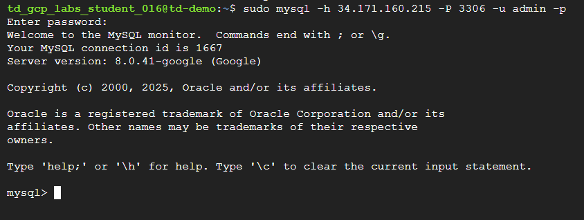 Guided Lab: Integrating Cloud SQL Database instance with a VM instance ...